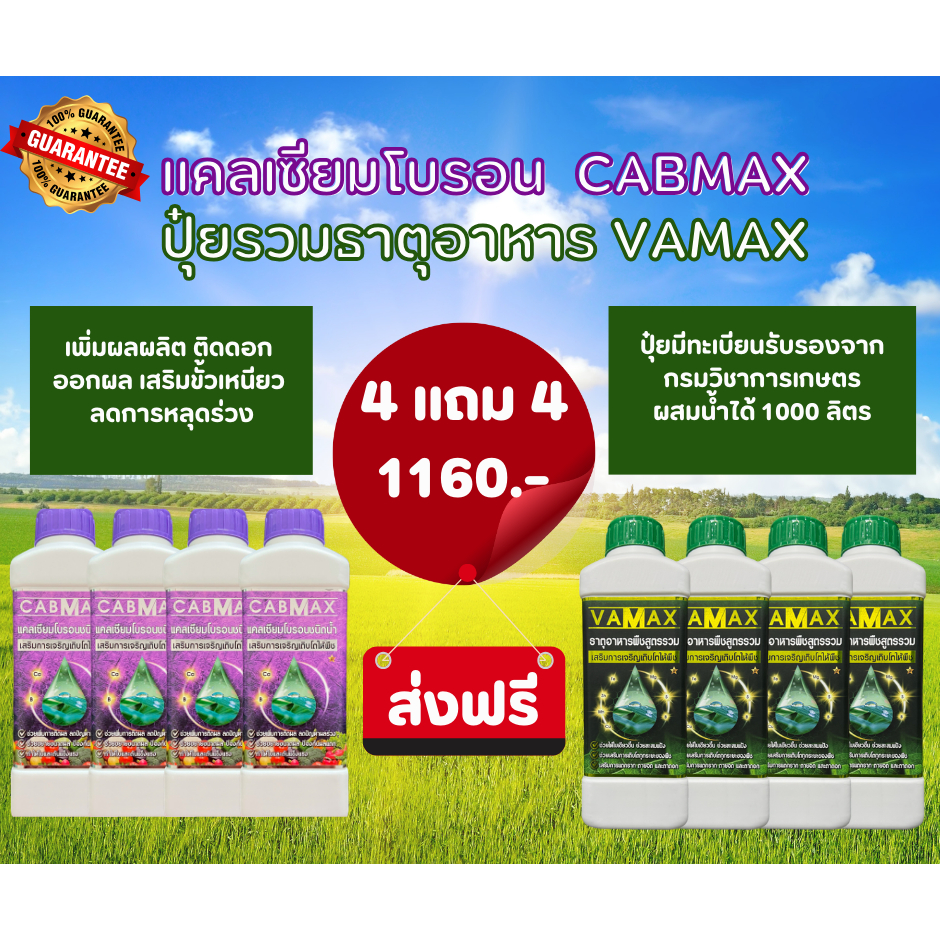 CABMAX+VAMAX แคลเซียมโบรอนเข้มข้ม แถม ปุ๋ยธาตุรวม [ซื้อ 4 แถม 4] ผลดก ...