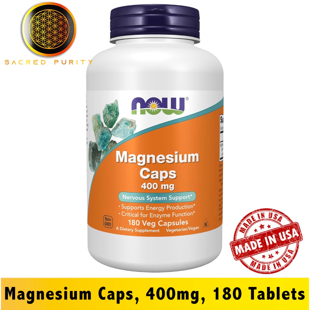 Now Foods Magnesium 400mg Caps, 180 Veg Capsules - [EXP 11/2028 ...