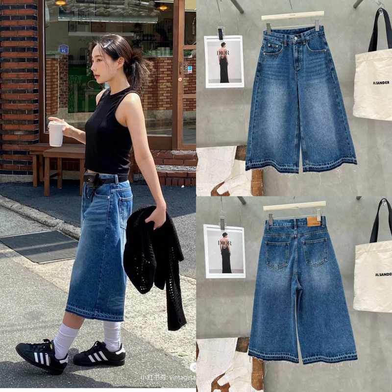 TEEDA กางเกงกระบอก7ส่วนทรงฮิต ผ้าไม่ยืดฟอกเฟดนิดๆ ปลายขาแต่งมัดย้อมรุ่ย ...