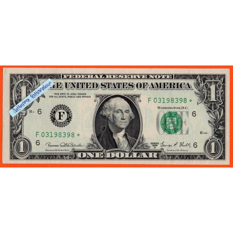 ธนบัตร USA One Dollar Bill ปี 1969d (Atlanta ) /Star Replacement Note ...