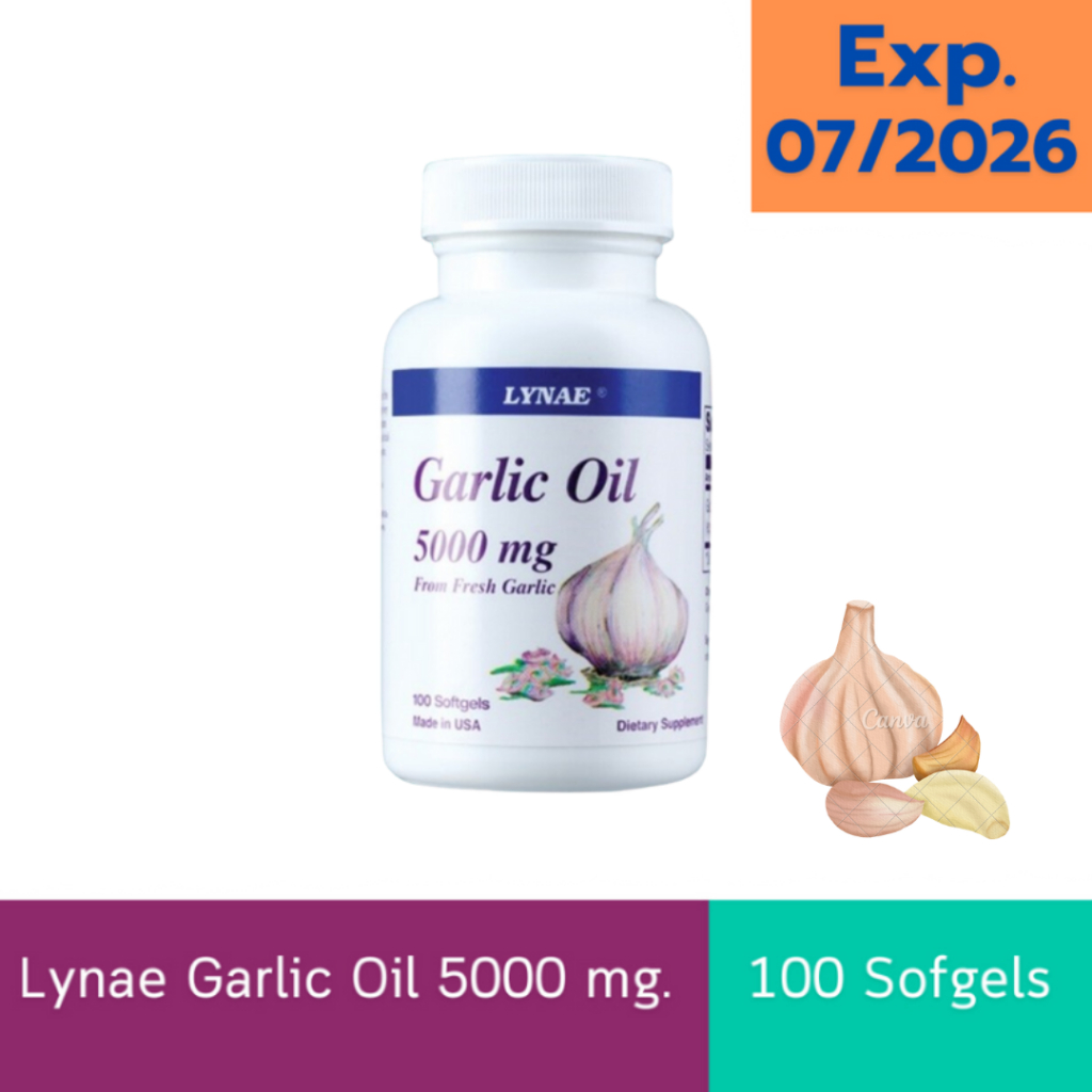 Lynae Garlic Oil 5000 mg. 100 capsules น้ำมันกระเทียมสกัด ลดไขมันในเส้น ...
