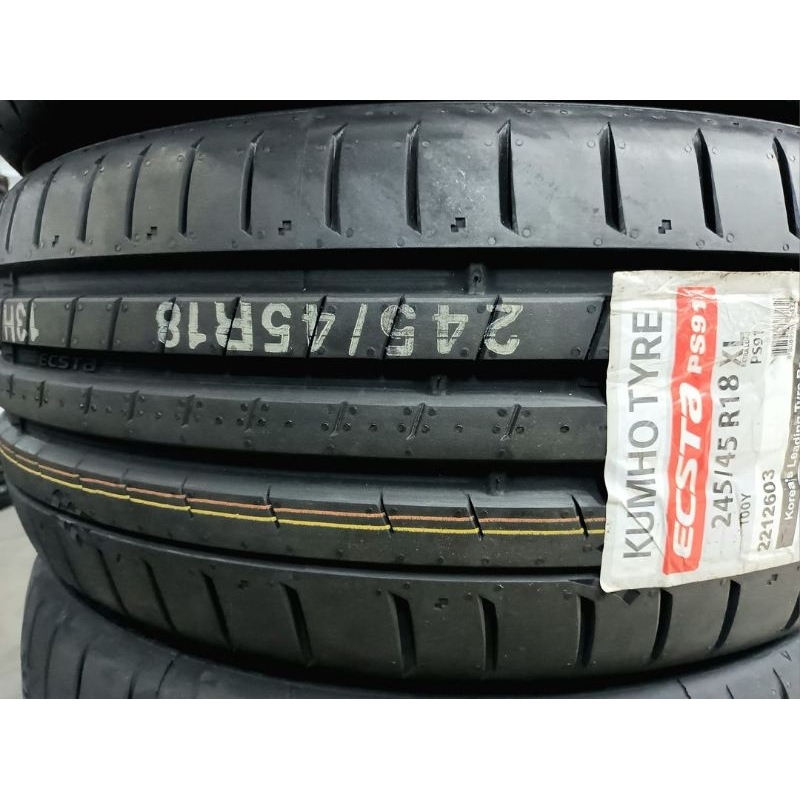 **ราคา 2 เส้น** ยางใหม่ค้างปี 245/45R18 Kumho Ecsta PS91 ผลิตปี 2022 ประกันบวม 2 ปี จุ๊บลม 2 ตัว ...