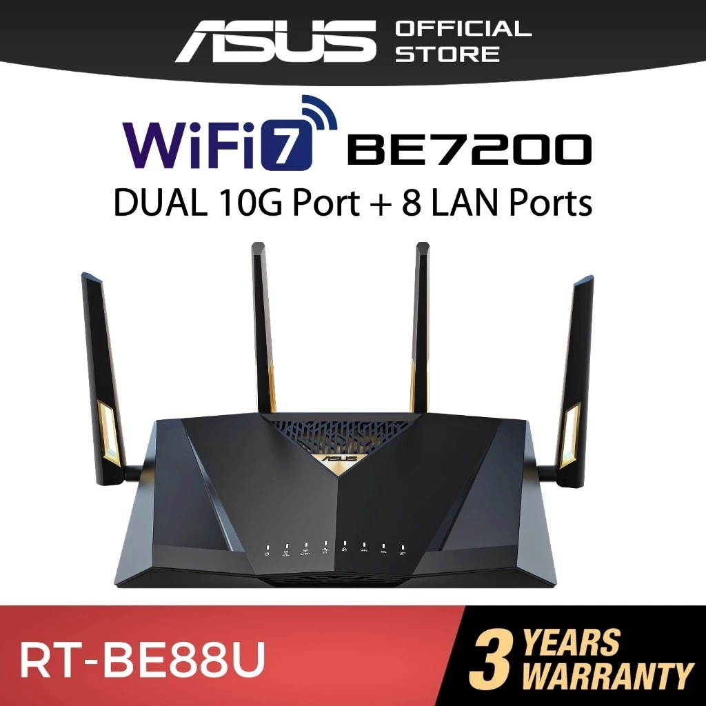 ROUTER (เราเตอร์) ASUS (RT-BE88U) DUAL-BAND WIFI 7 BE7200 Wireless ...