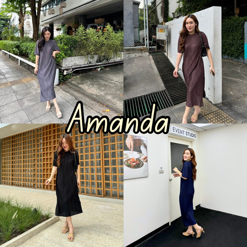 93FAVORS l “Amanda” เดรสพลีทยาว คอกลม แขนสั้น | Shopee Thailand