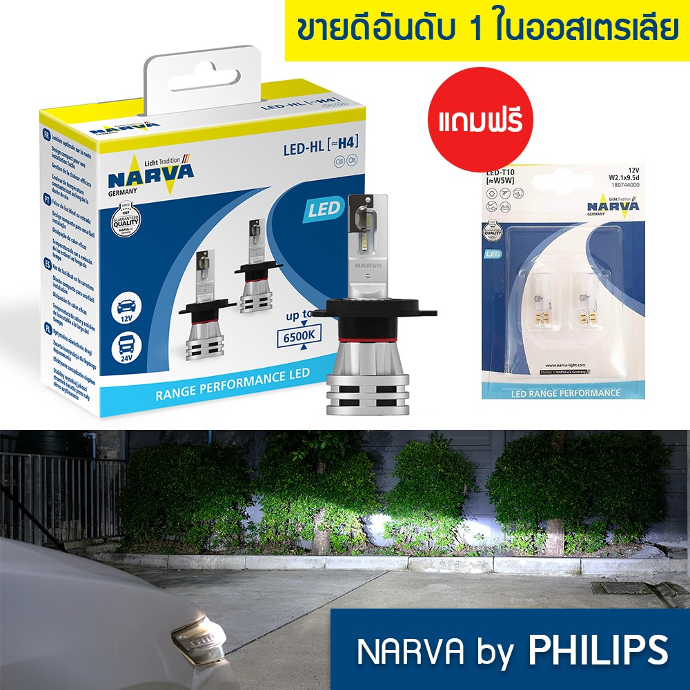 NARVA BY PHILIPS หลอดไฟหน้ารถ LED 6000K / 6500K เบอร์ H1 H3 H4 H7 H8 ...