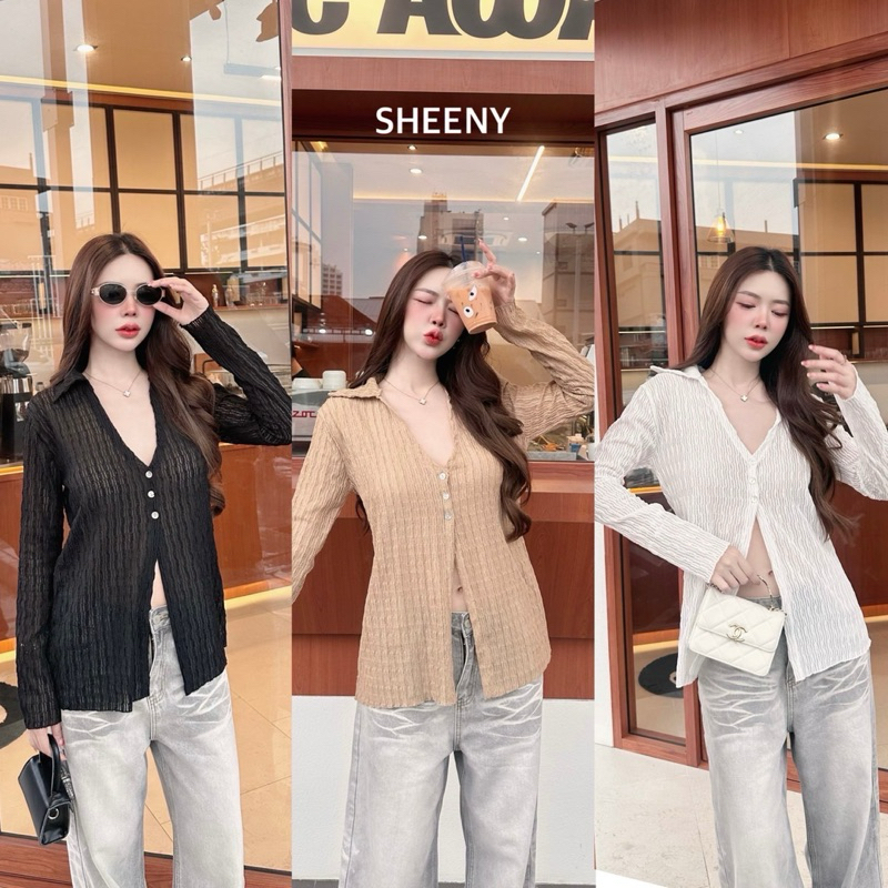 เสื้อซีทรูแขนยาวมีปกSHEENY | Shopee Thailand