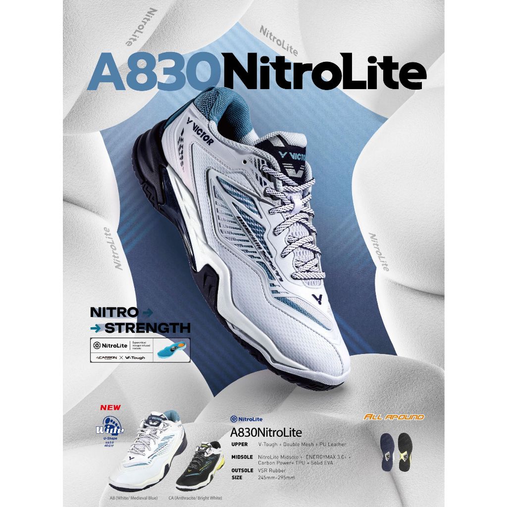 Victor รองเท้าแบดมินตัน รุ่น A830 NitroLite หน้ากว้างพิเศษ U-SHAPE 3.5 ...