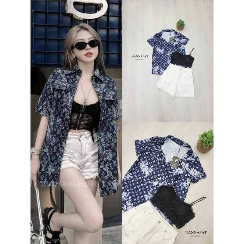 M10 งานป้าย Nannapat Set 3 ชิ้น ชุดเซ็ทกางเกงยีนส์ขาสั้นแต่งขนาด พร้อมเสื้อเชิ้ตแขนสั้น สำหรับ ...