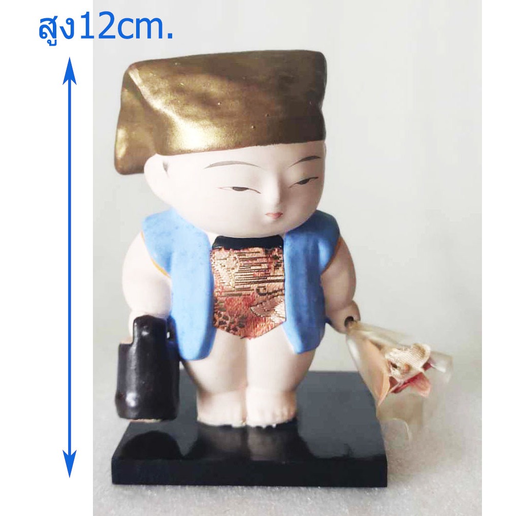 ตุ๊กตาฮากาตะ(Hakata doll)ดินเผา ถือดอกไม้ แฮนด์เมดลงเส้นเขียนสี แบบ ...