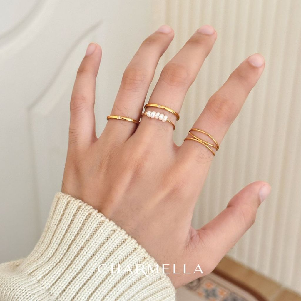 Charmella แหวนสแตนเลส มินิมอล วงเล็กสีทอง แบบคลาสสิค - Trielle | Shopee ...