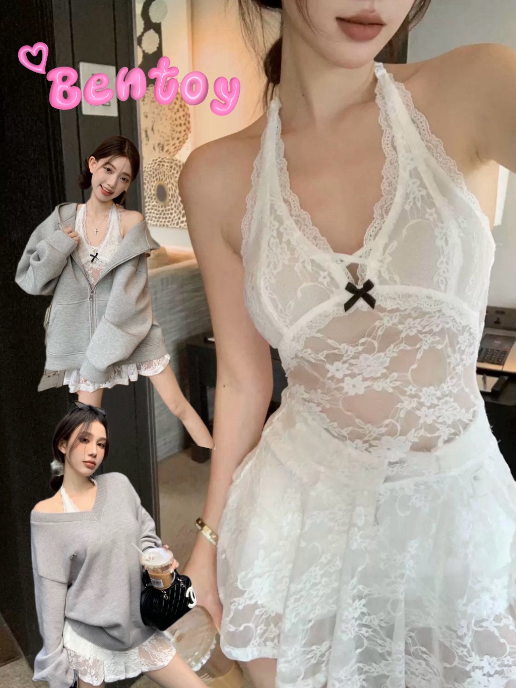 Bentoy(2016/2026)เสื้อลูกไม้เซ็กซี่ สายห้อยคอ แมทช์ง่าย ใส่กับสเวตเตอร์ คาดิแกน สวยมาก | Shopee ...