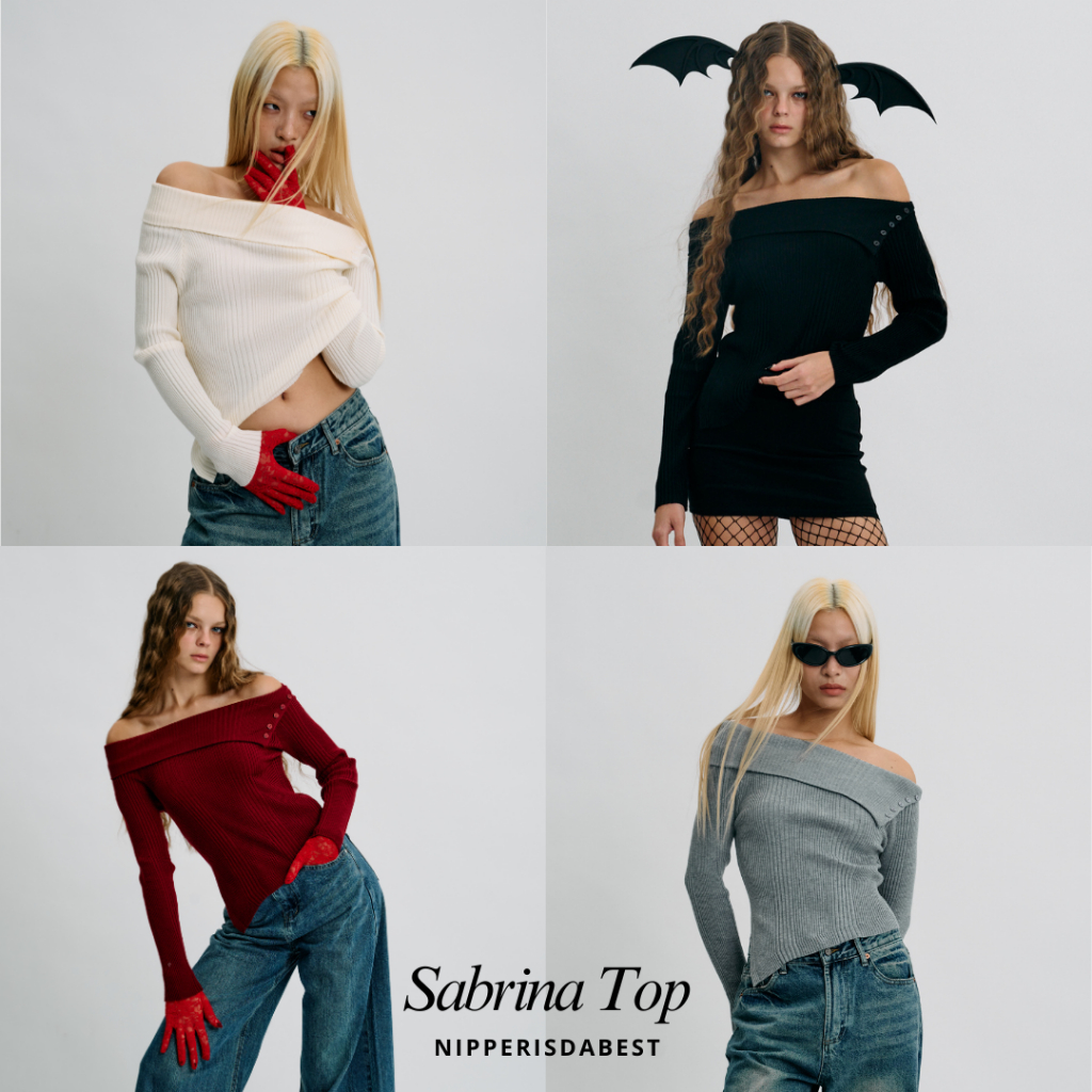 NIPPERISDABEST เสื้อรุ่น Sabrina top ผ้า knit ปาดไหล่ | Shopee Thailand