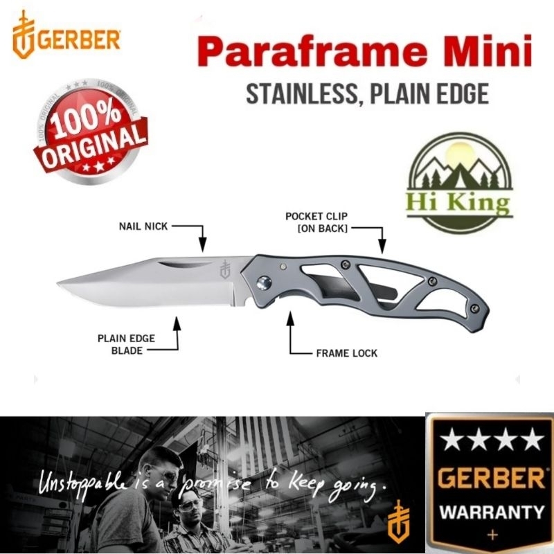 มีด Gerber รุ่น Paraframe Mini ระบบ Frame Lock 22-08485 ใบมีด Clip Point 5.4 cm. ด้ามจับสเตนเลส ...