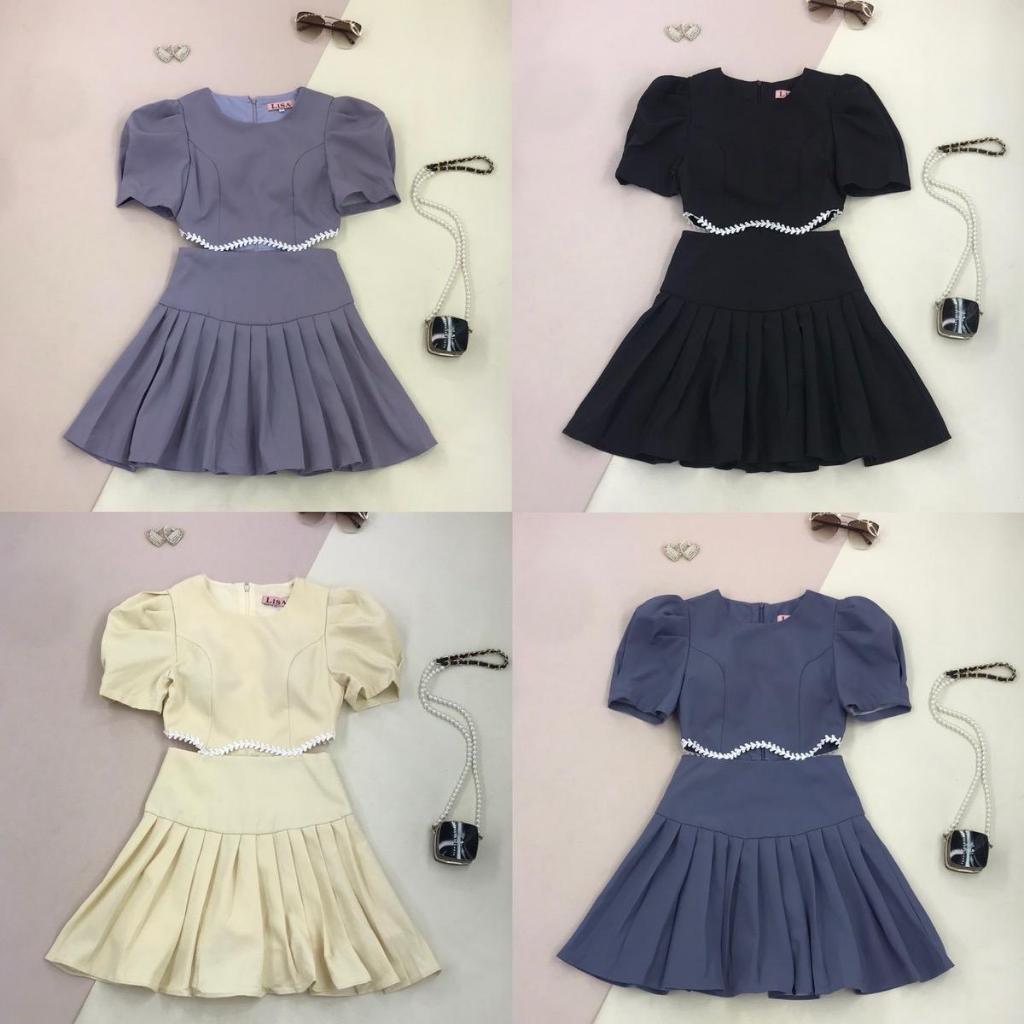 [LISA] A0638 ชุดเดรสกระโปรงคอกลมแขนสั้นเว้าเอวดีเทลแต่งหัวใจเรียบหรูดูแพงลูกคุณใส่เที่ยว ออกงาน ...