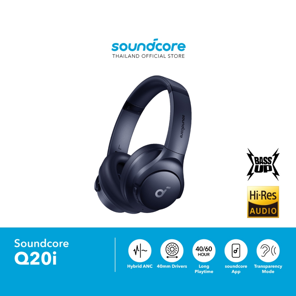 Soundcore Q20i หูฟังครอบหู หูฟังไร้สาย หูฟังบลูทูธ ตัดเสียงรบกวน Hybrid ...