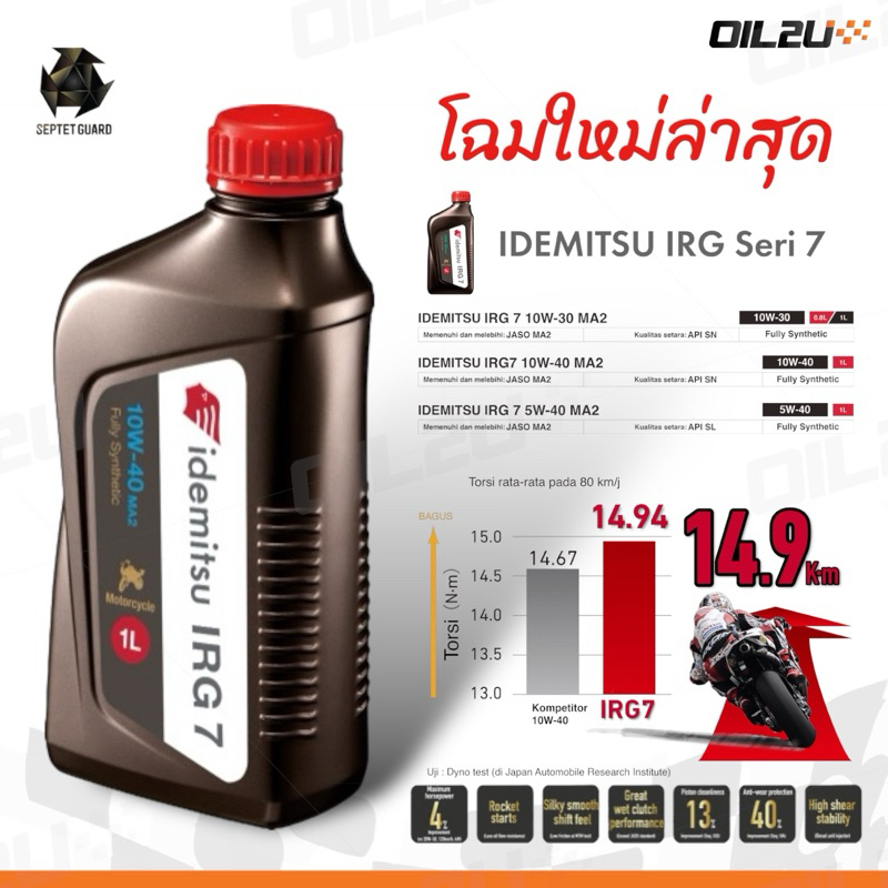 โฉมใหม่ 💯 idemitsu IRG7 น้ำมันเครื่อง สังเคราะห์แท้ MA2 10W40 ปริมาณ 1 ลิตร | Shopee Thailand
