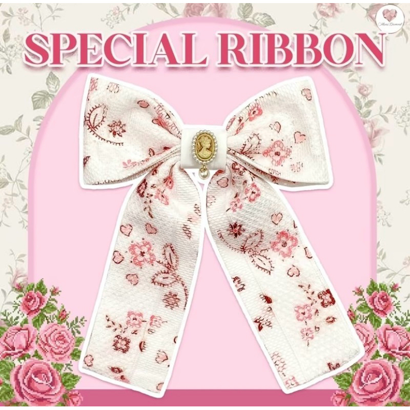 มือ1 โบว์ตาข่ายใหญ่ลายดอกไม้ใหญ่ Special Ribbon กิ๊บสปริง แต่งอะไหล่วิน ...