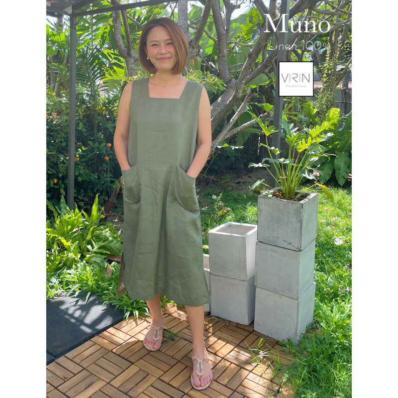 เดรส ลินิน รุ่น Muno ออกแบบตัดเย็บ และผลิตในไทย | Shopee Thailand