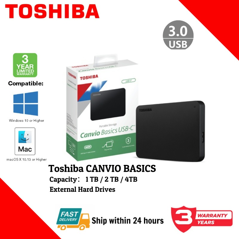 4TB/2TB/1TB Toshiba Canvio BASIC A3 2.5 inch External Harddisk ฮาร์ดดิสพกพา USB 3.0 ฮาร์ดไดรฟ์ ...