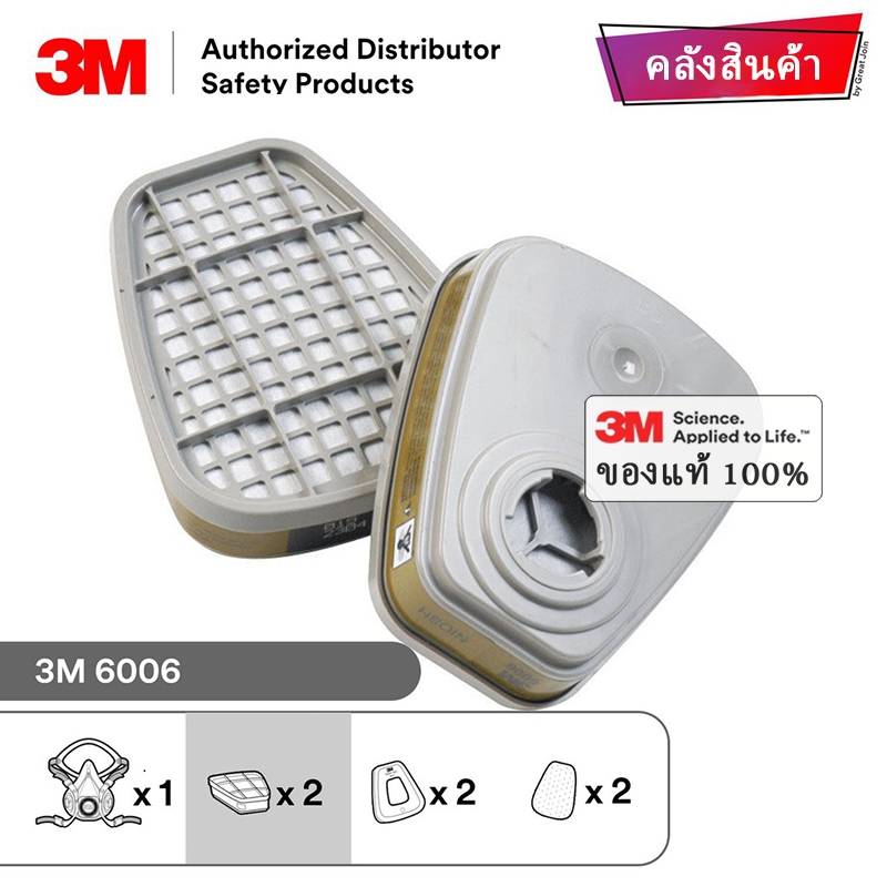 3M 6200 พร้อมตลับกรอง 6001 หน้ากากกันสารเคมี ครบชุด สำหรับงานพ่นยา ...