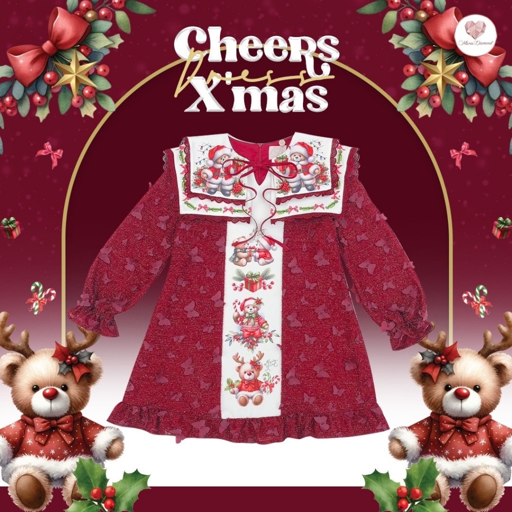(มี 3XL) Cheers X'mas Dress เดรสสั้นผ้า Texture ดีเทลผีเสื้อ 3D แขนยาว ...