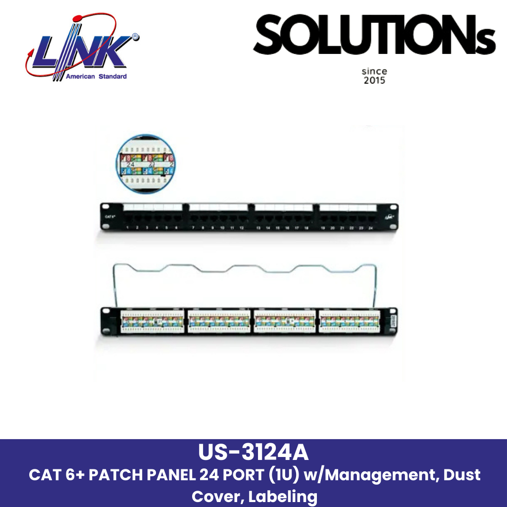 US-3124A CAT 6+ PATCH PANEL 24 PORT (1U) w/Management, Dust Cover ...