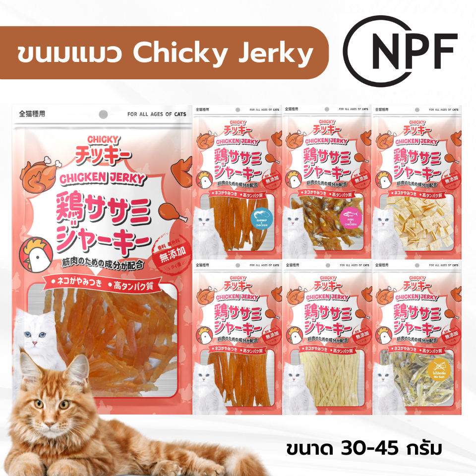 Chicky 30-45 กรัม ขนมแมว อาหารแมว แบบแห้ง อาหารสัตว์ รสไก่ ปลาแท้ กุ้ง ...
