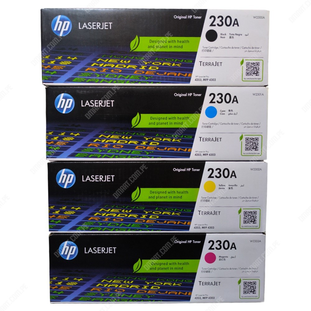 หมึกแท้ W2300A BK,W2301AC,W2302AY,W2303AM (HP 230A) สำหรับเครื่อง HP ...
