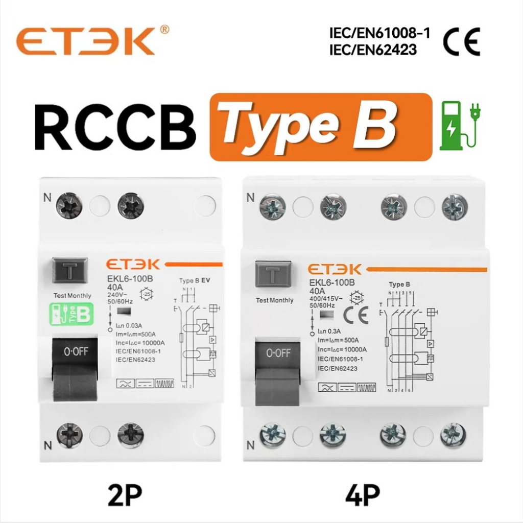 ETEK EKL6-100B 40A 30MA Type B (RCCB) Residual Current Circuit Breaker ...