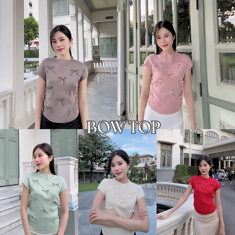 KANYA - BOW TOP เสื้อไหมพรม ดีเทลลายโบว์ (8G-8I) | Shopee Thailand