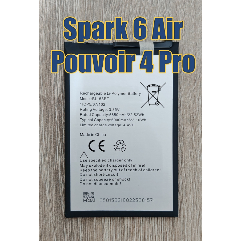แบตเตอรี่ For Tecno Spark 6 Air / Pouvoir 4 Battery Model BL-58BT ...