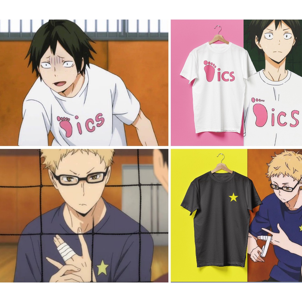 เสื้อยืด Ics yamaguchi ใส่สีขาว รูปโลโก้ดาว Tsukki ใส่สีดำ ในการ์ตูน ...