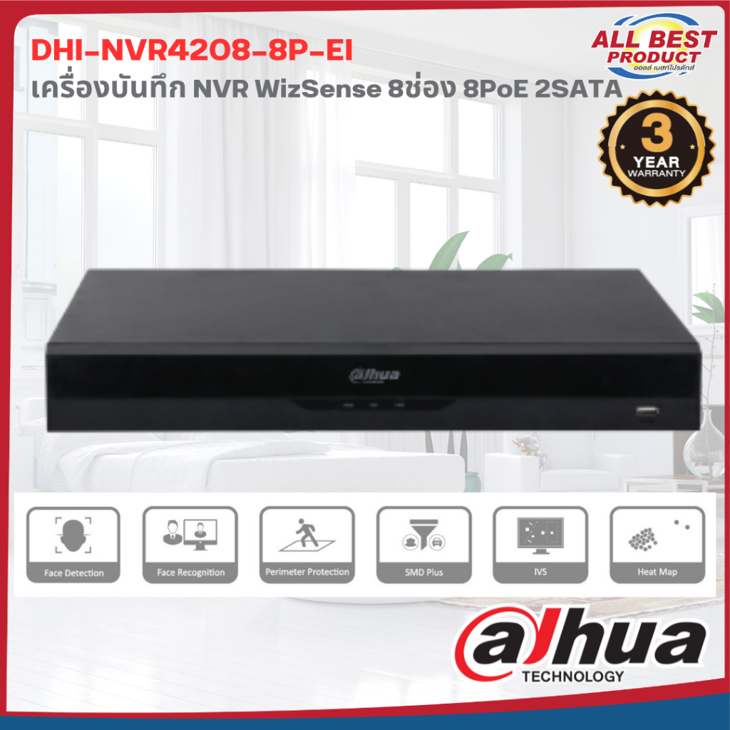 Dahua รุ่น DHI-NVR4208-8P-EI เครื่องบันทึก NVR WizSense 8ช่อง 8PoE ...