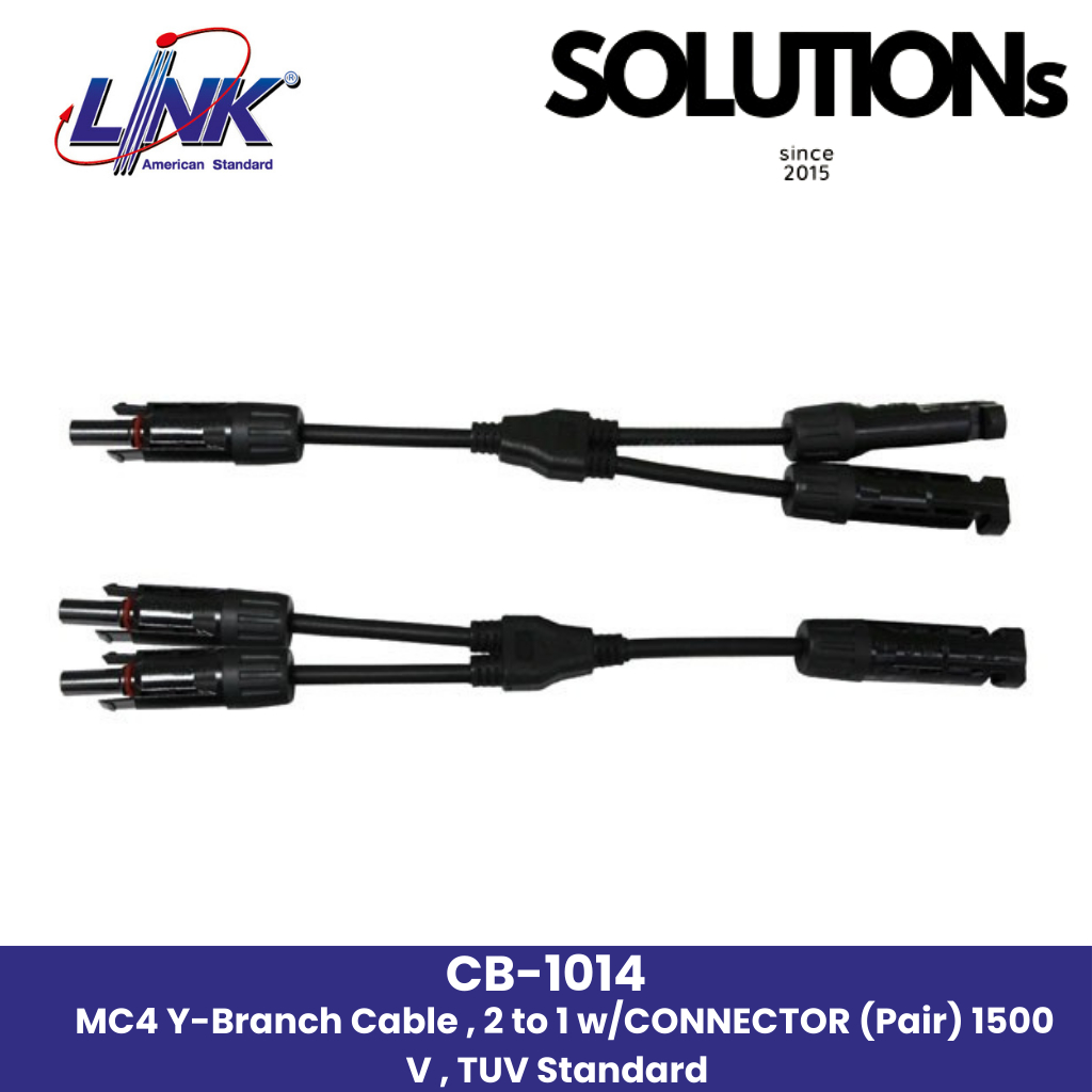 Link CB-1014 MC4 Y-Branch Cable , 2 to 1 w/Connector (Pair), 1500V, TUV Standard, (4.0 mm² and 6 ...