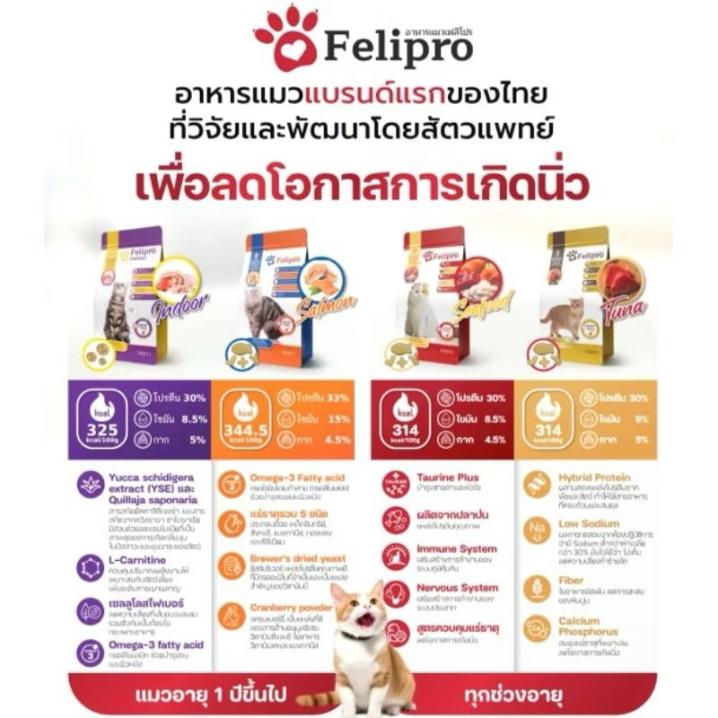 Felipro เฟลิโปร อาหารสำหรับน้องแมวทุกสายพันธ์ ขนาด 500g.และ 1 kg. มี4 ...