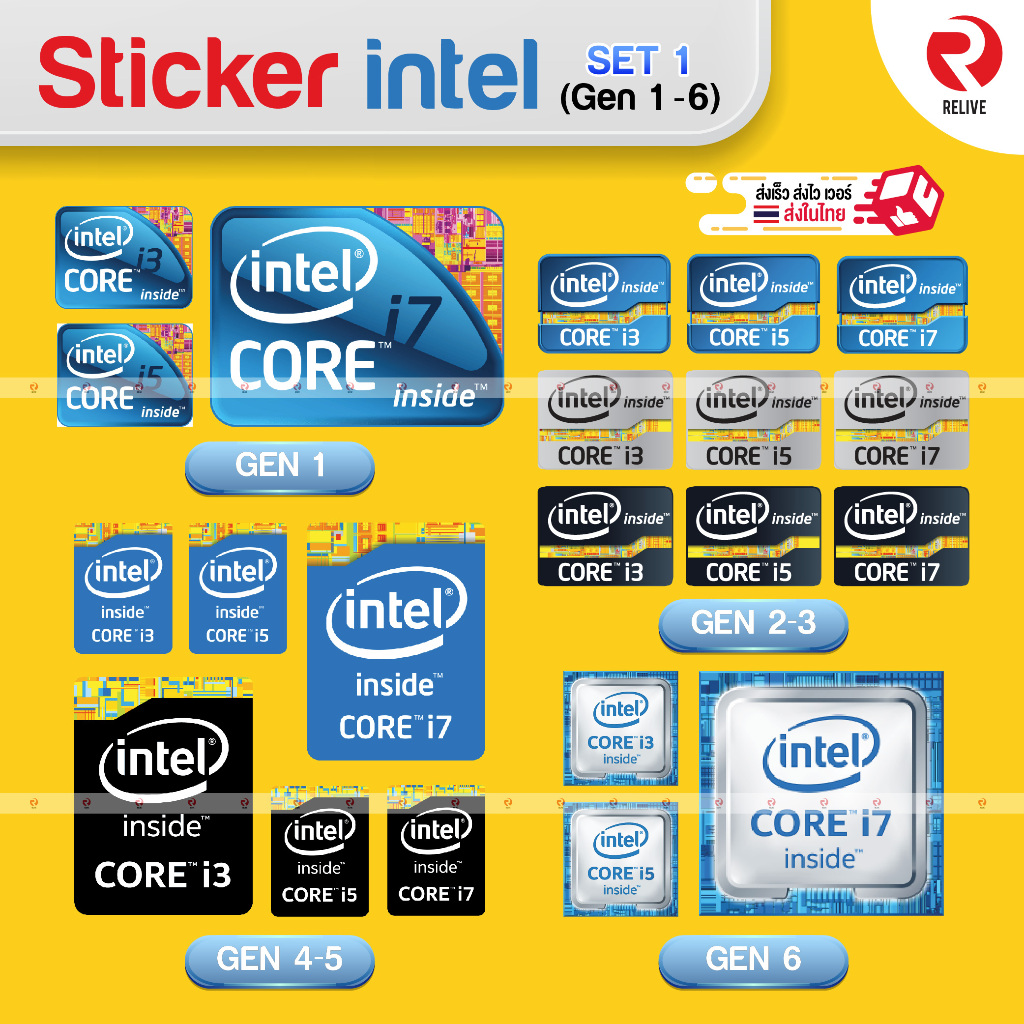 สติ๊กเกอร์ #SET1 Intel Core i3,i5,i7,i9 Gen 1-6 Sticker ตกแต่ง PC Notebook 🆒 ของหายาก ราคาถูก 🆒 ...
