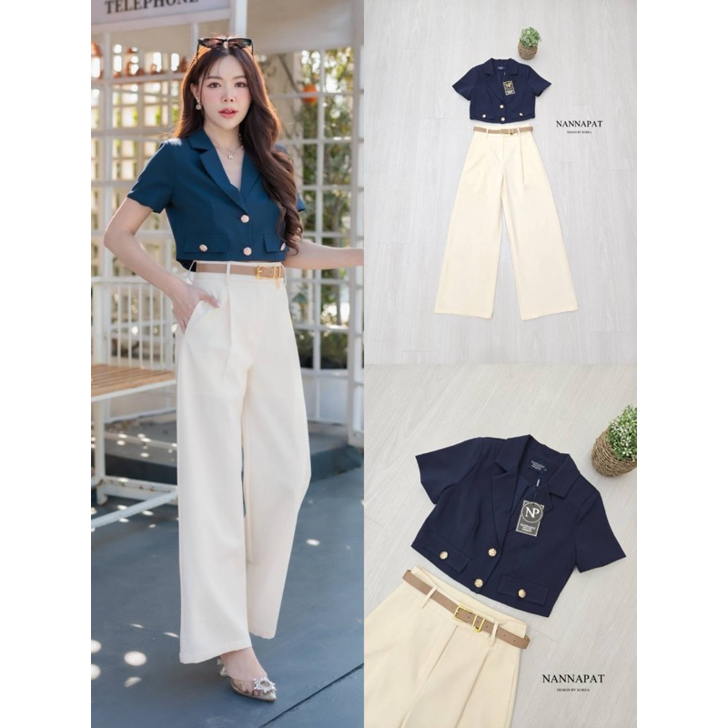 M2 งานป้าย Nannapat Set ชุดเซ็ทเสื้อ + กางเกงขายาว + เข็มขัด สำหรับผู้หญิง เสื้อผ้าแฟชั่นผู้หญิง ...