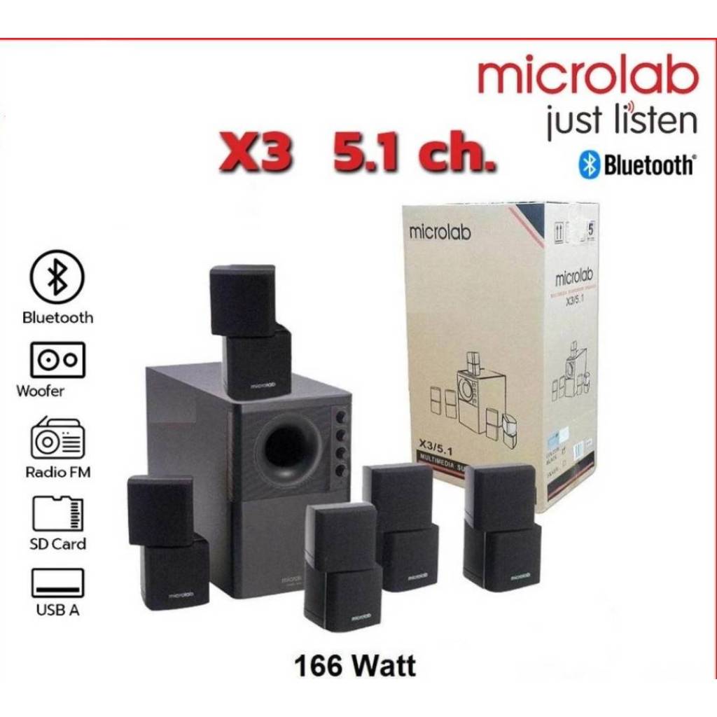 ชุดลำโพงคอมพิวเตอร์ กำลังขับ 166วัตต์ ลำโพงบลูทูธ Microlab X3/5.1 BT ...