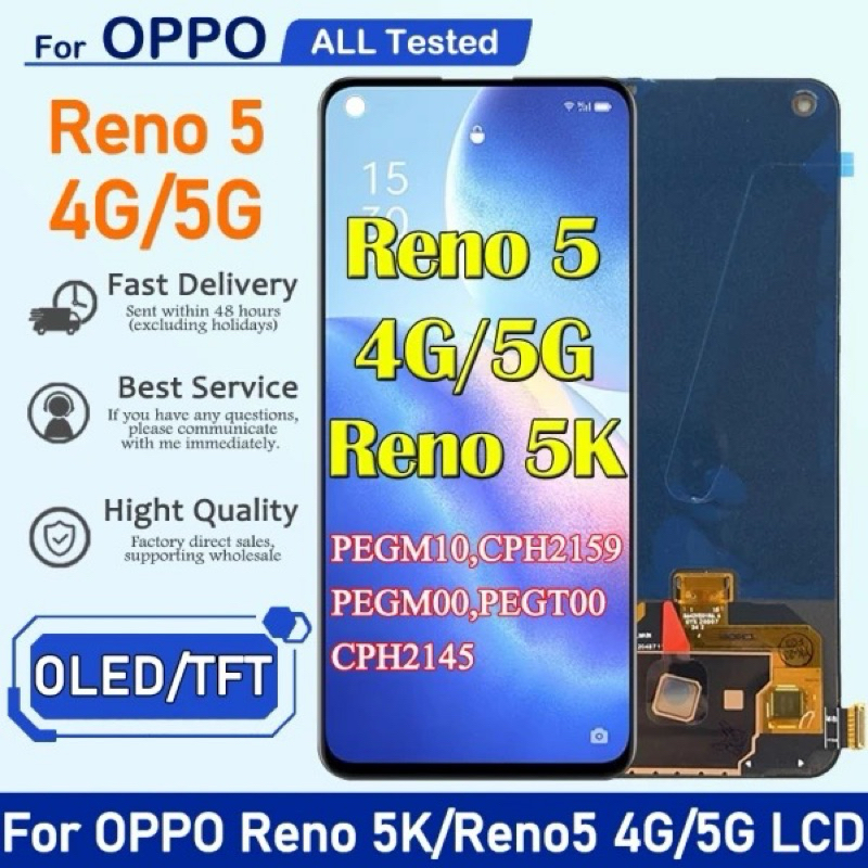 หน้าจอ OLED/TFT ขนาด6.43 "สำหรับ Reno5 OPPO 4G CPH2159 Reno 5 5G ...