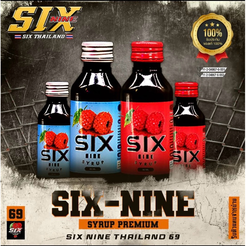 (แพ็ค25ขวด) Six nine syrup น้ำเชื่อมเข้มข้น กลิ่นราสเบอรี่ (ฝาเทา ฝาแดง ...