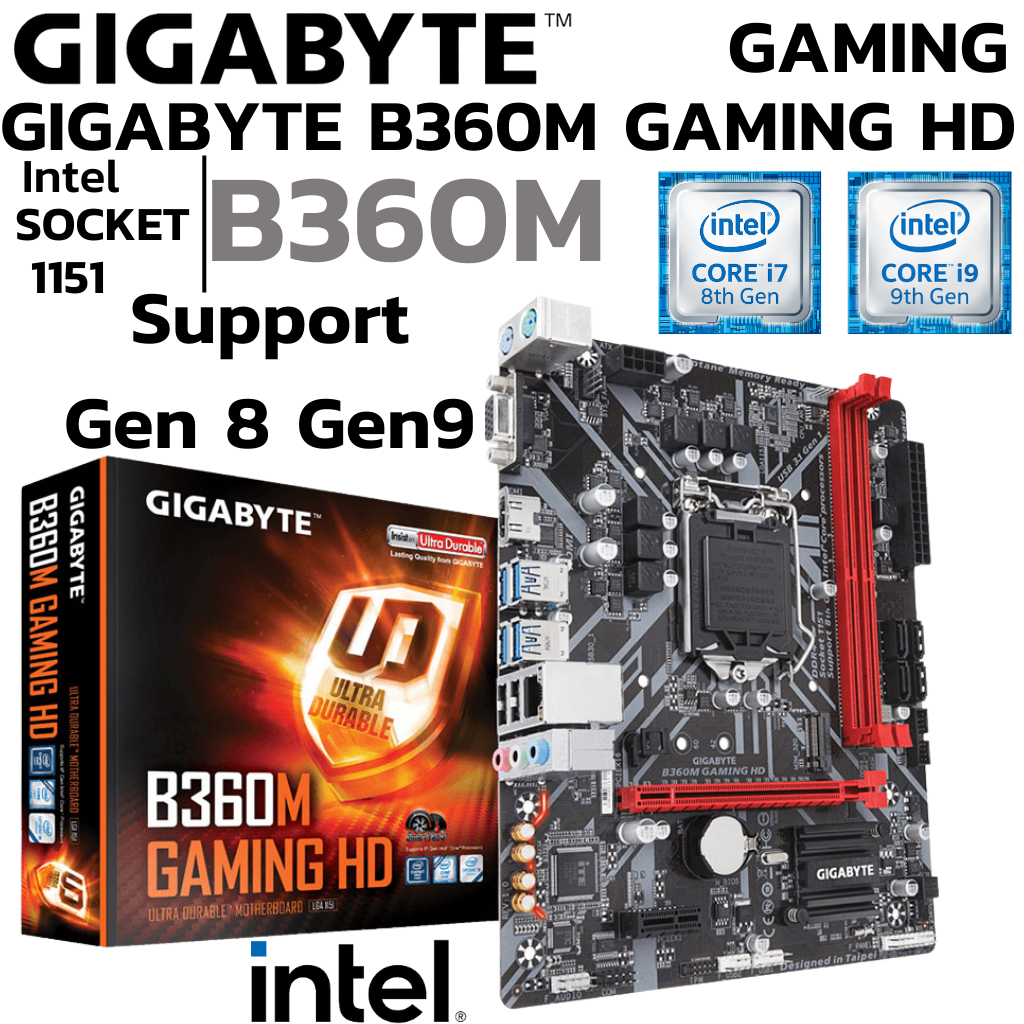 MAINBOARD (เมนบอร์ด) 1151 GIGABYTE B360M GAMING HD DDR4 Support Gen 8 ...