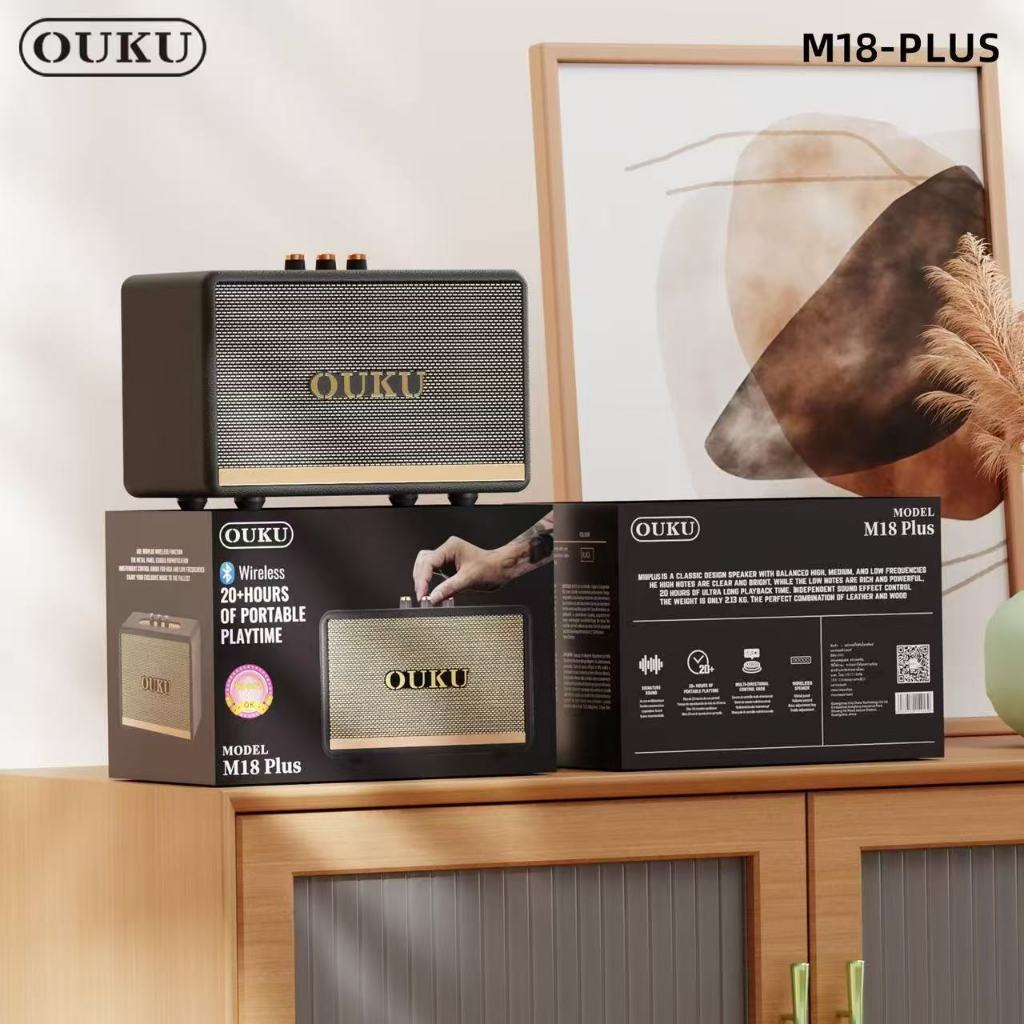 OUKU M18-Plus ลำโพงบลูทูธ 5.3 ขนาดพกพา มีปุ่มหมุนควบคุม 3000mAh เชื่อม ...