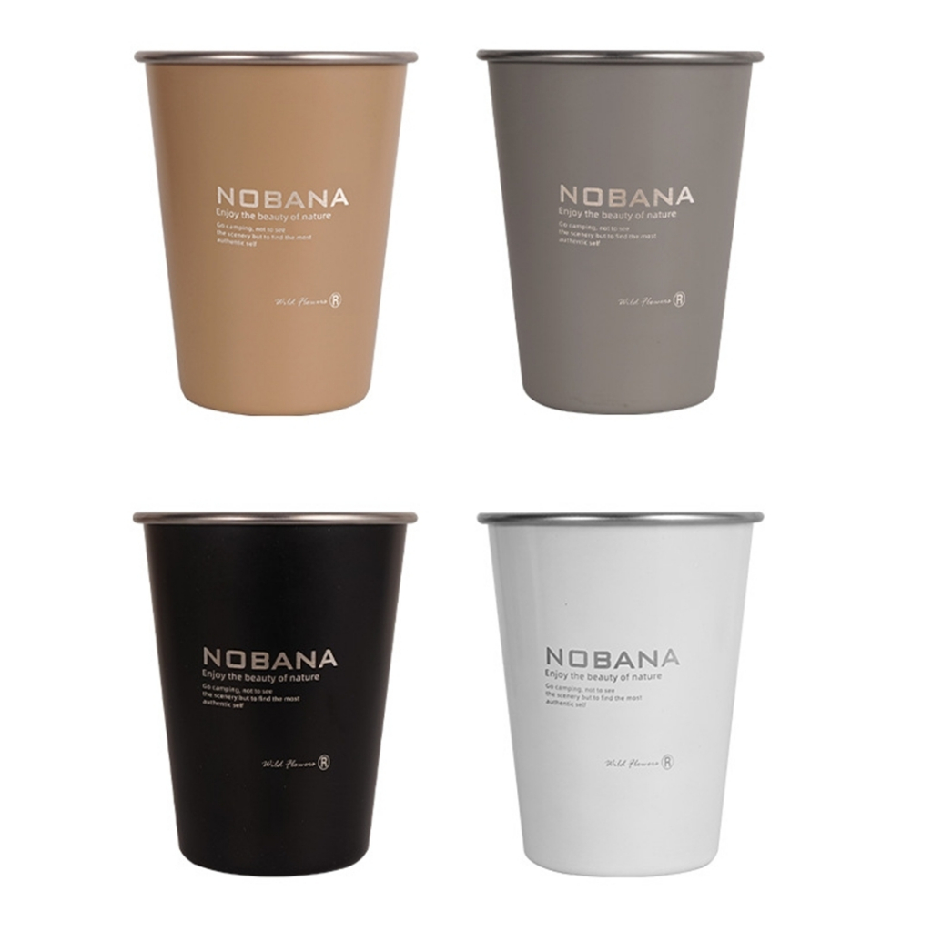 Nobana แก้วสแตนเลสเเคมป์ปิ้ง ปิคนิค ขนาดจุ 350 ML (SET 4 ใบ 4 สี 4 ลาย/ชุด) พร้อมถุงเก็บ ...