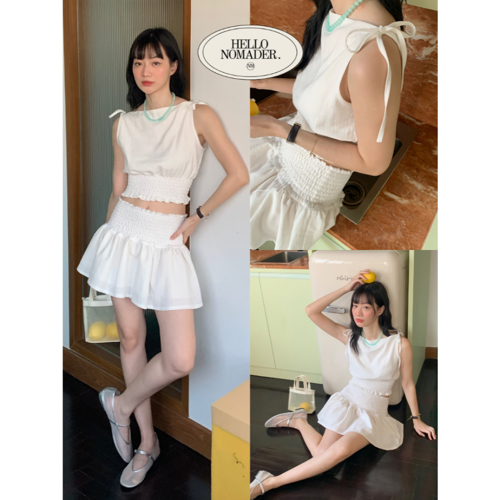 NOMADE.& พร้อมส่ง The Short n’ Sweet Set {ชุดเซ็ทเสื้อผูกโบว์ที่ไหล่ ...