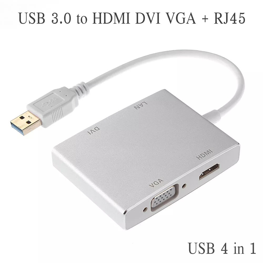 USB 3.0 to HDMI DVI VGA + Ethernet Network RJ45 Graphics Card Adapter ...