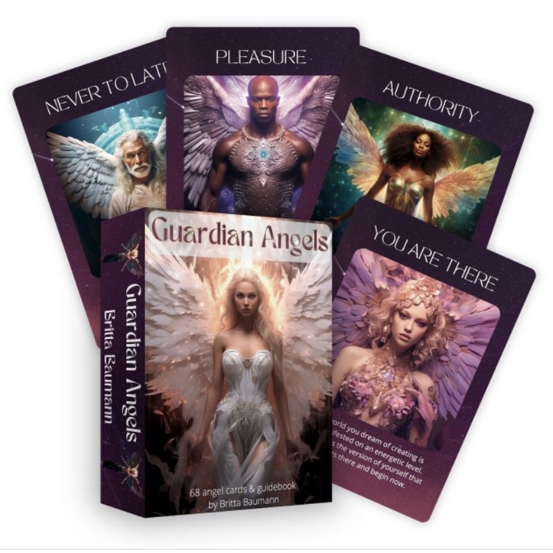 Guardian Angels Oracle ไพ่ออราเคิลแท้ขอบสีม่วงกลิตเตอร์หรูหรา ไพ่ออราเค ...