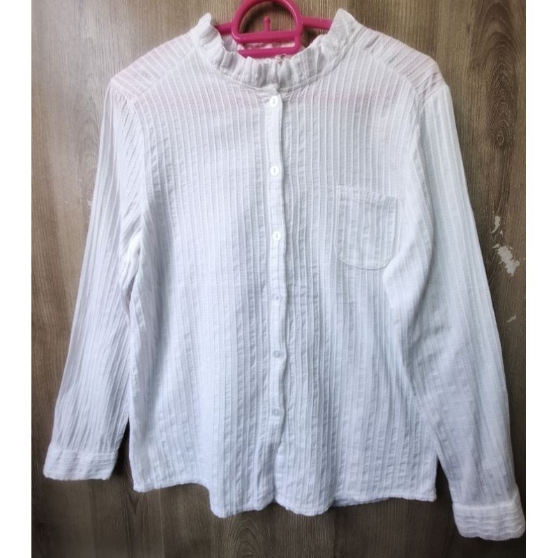 F736เสื้อคอจีนแต่งผ้าย่นตรงคอ | Shopee Thailand