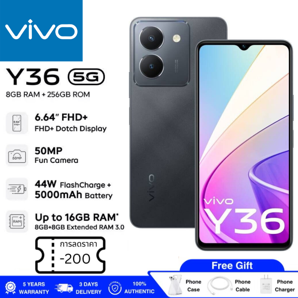 ส่งฟรี VIVO Y36 5G (8GB+256GB) กล้องหลัง 50MP, กล้องหน้า 16MP และแบตเตอรี่ 5000mAh, ชาร์จเร็ว ...