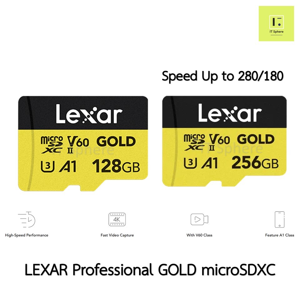 Lexar Professional GOLD microSDXC UHS-II V60 128GB 256GB SD CARD เร็ว sdcard class10 micro sd A1 ...