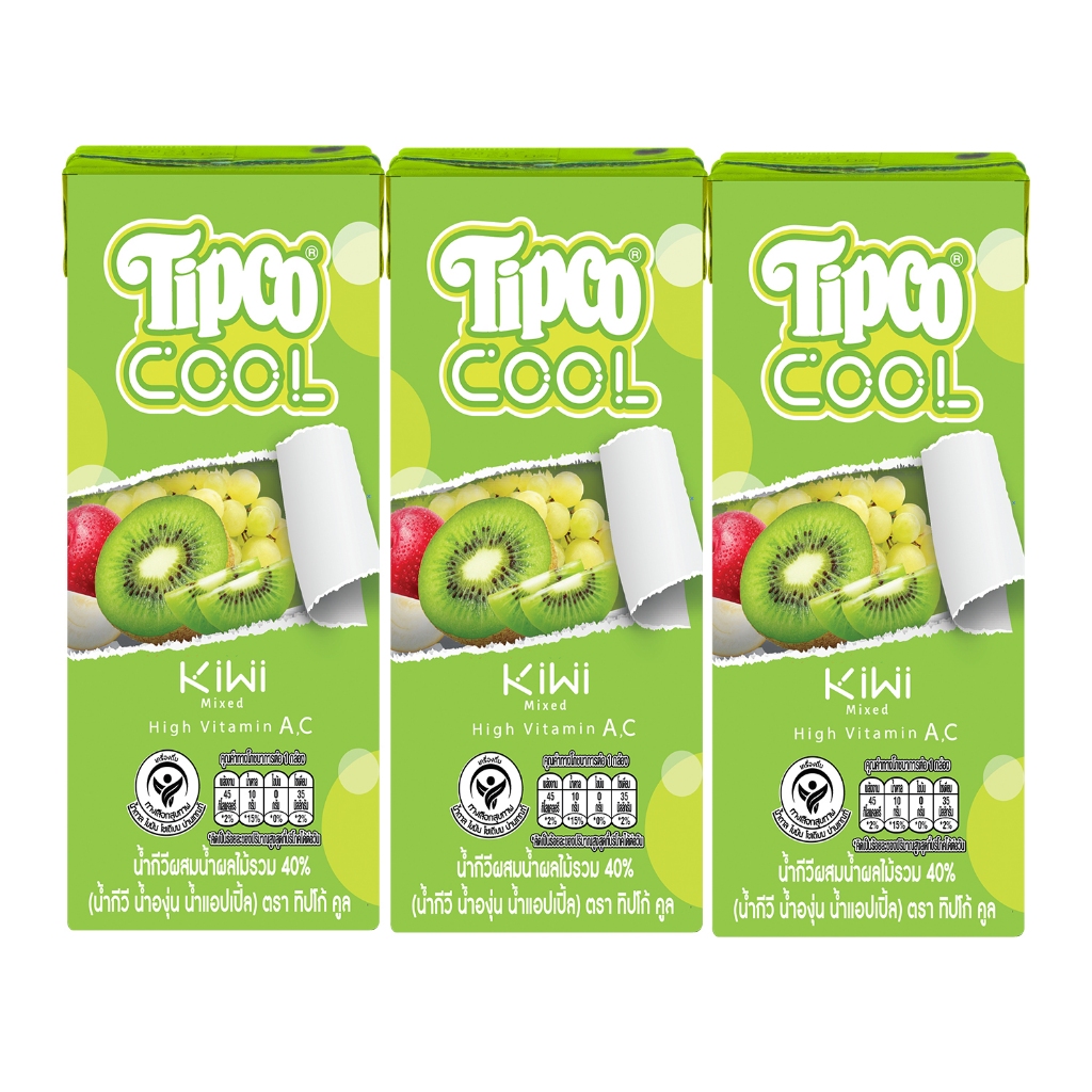 TIPCO Cool กีวี่ ผสมน้ำผลไม้รวม 40% ขนาด 180 มล. แพ็ก X3 กล่อง | Shopee Thailand